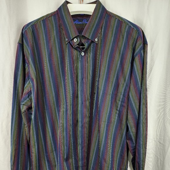 Alan Flusser | Shirts | Alan Flusser Black With Multi Colored Striped Dress Shirt Size Xlarge ...